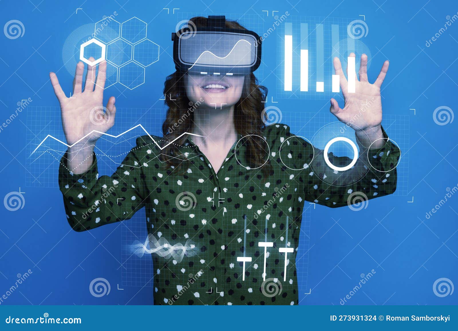 Trend Creative Digital Collage Template of Lady Worker Touch Virtual ...