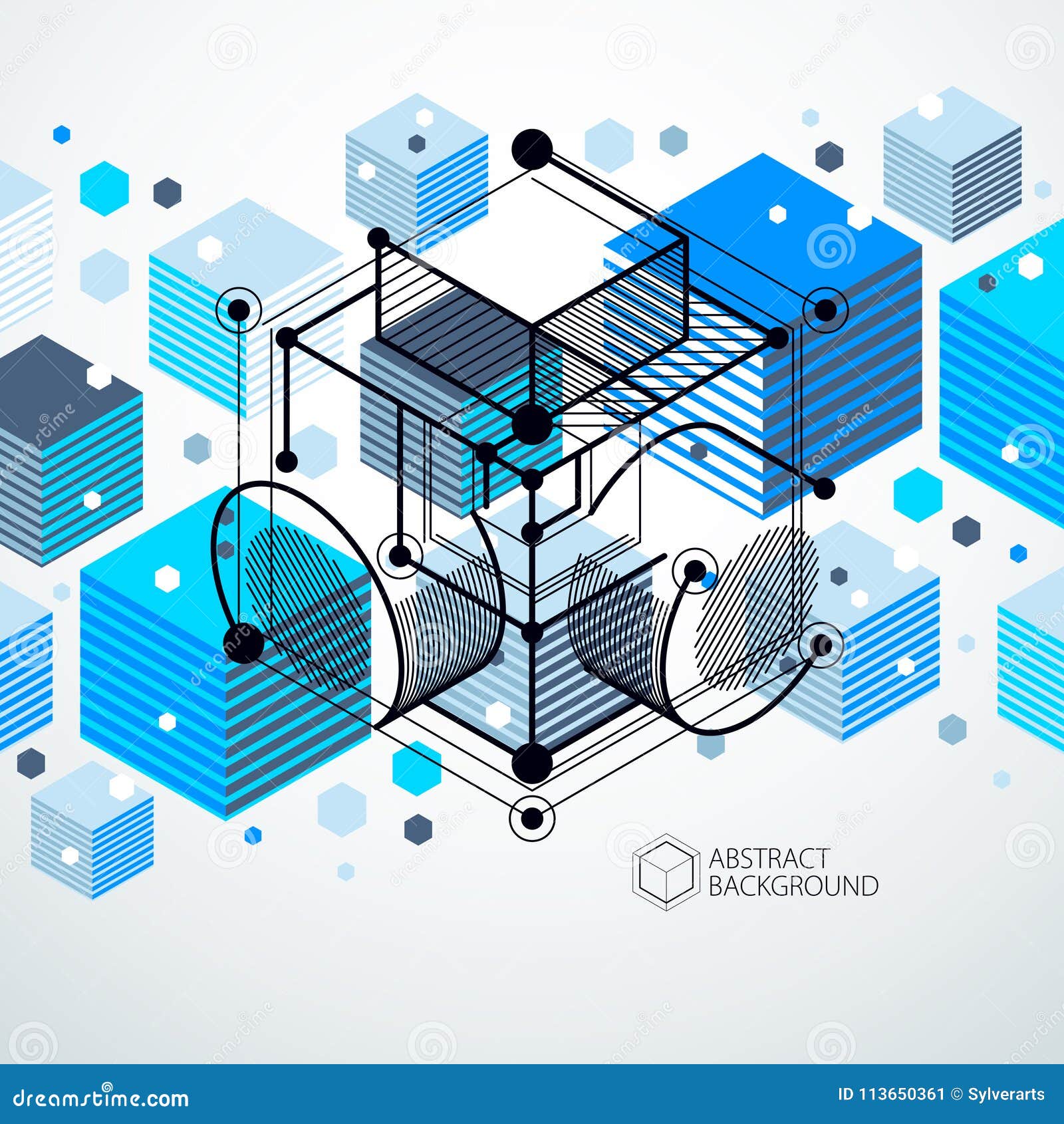 Trend Isometric Geometric Pattern Blue Background with Bright Bl Stock ...