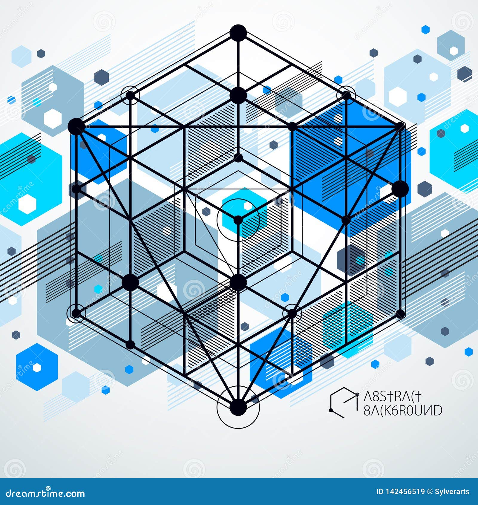 Trend Isometric Geometric Pattern Blue Background with Bright Blocks ...