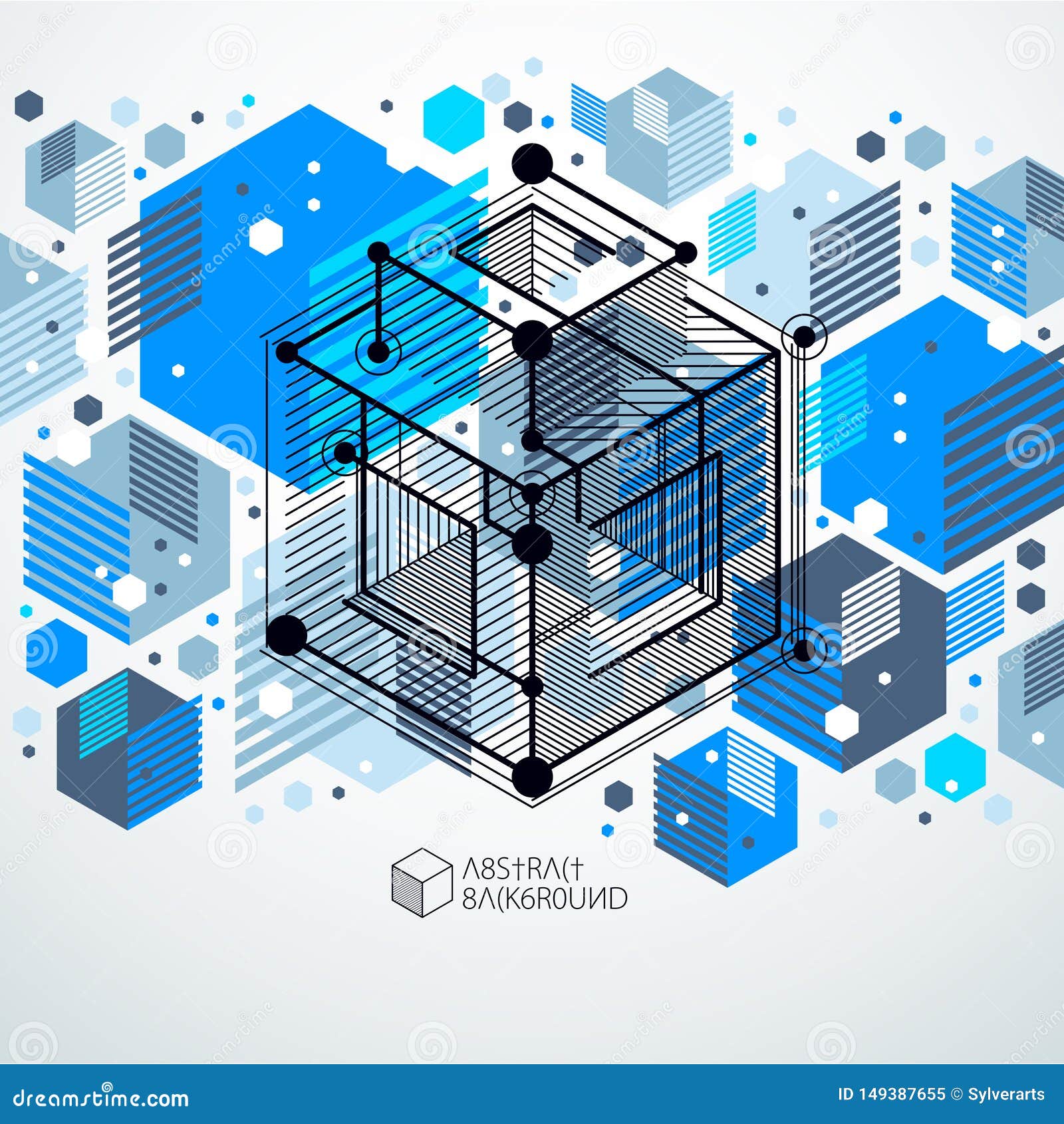 Trend Isometric Geometric Pattern Blue Background with Bright Blocks ...