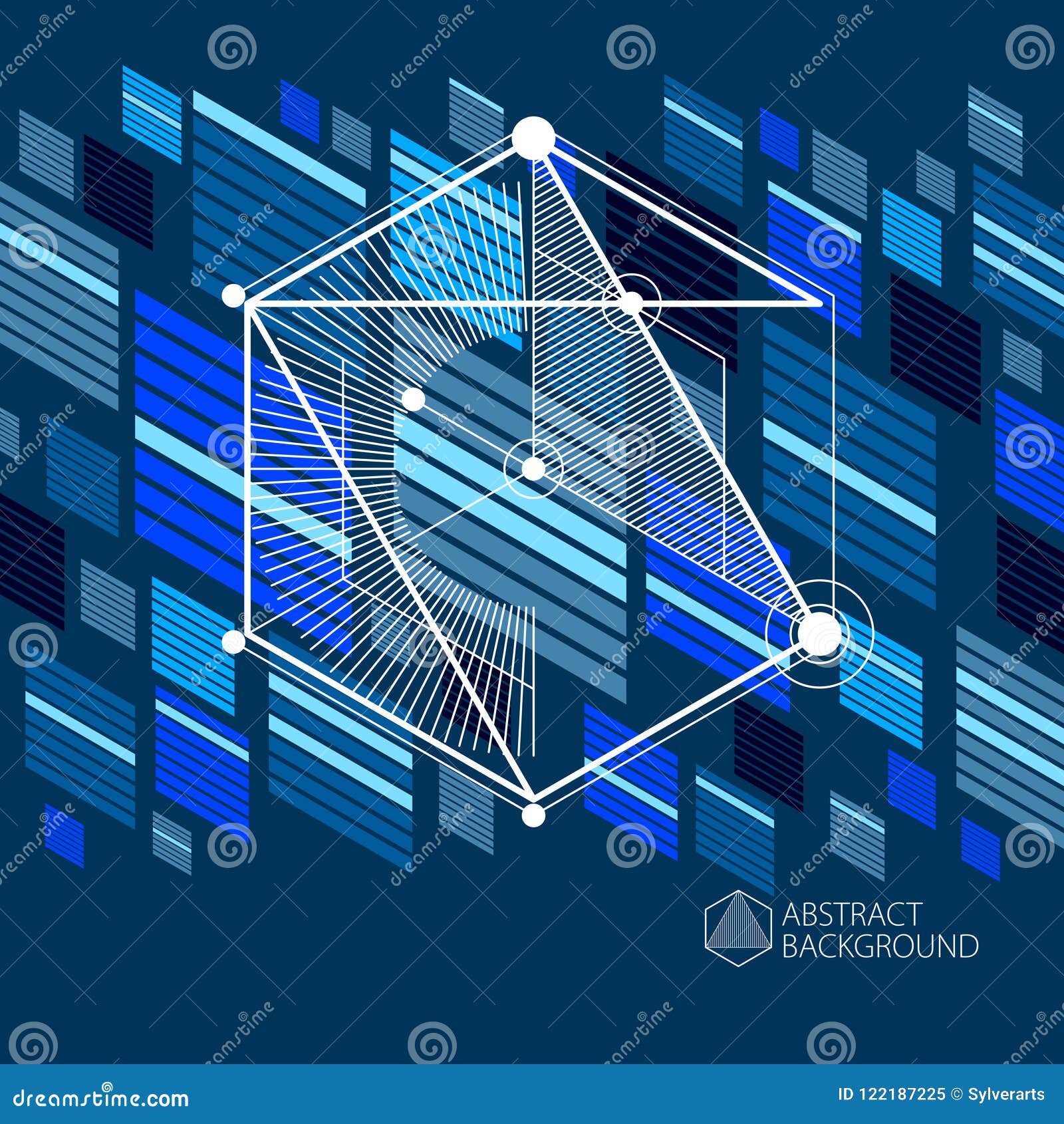 Trend Isometric Geometric Pattern Blue Black Background with Bright ...