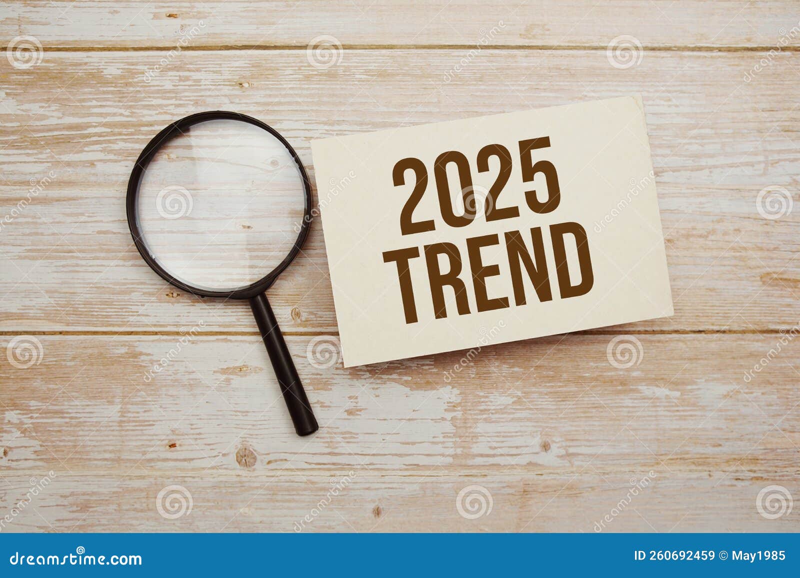 Trend 2025 Text Message and Magnifying Glass with Space Copy on Wooden ...