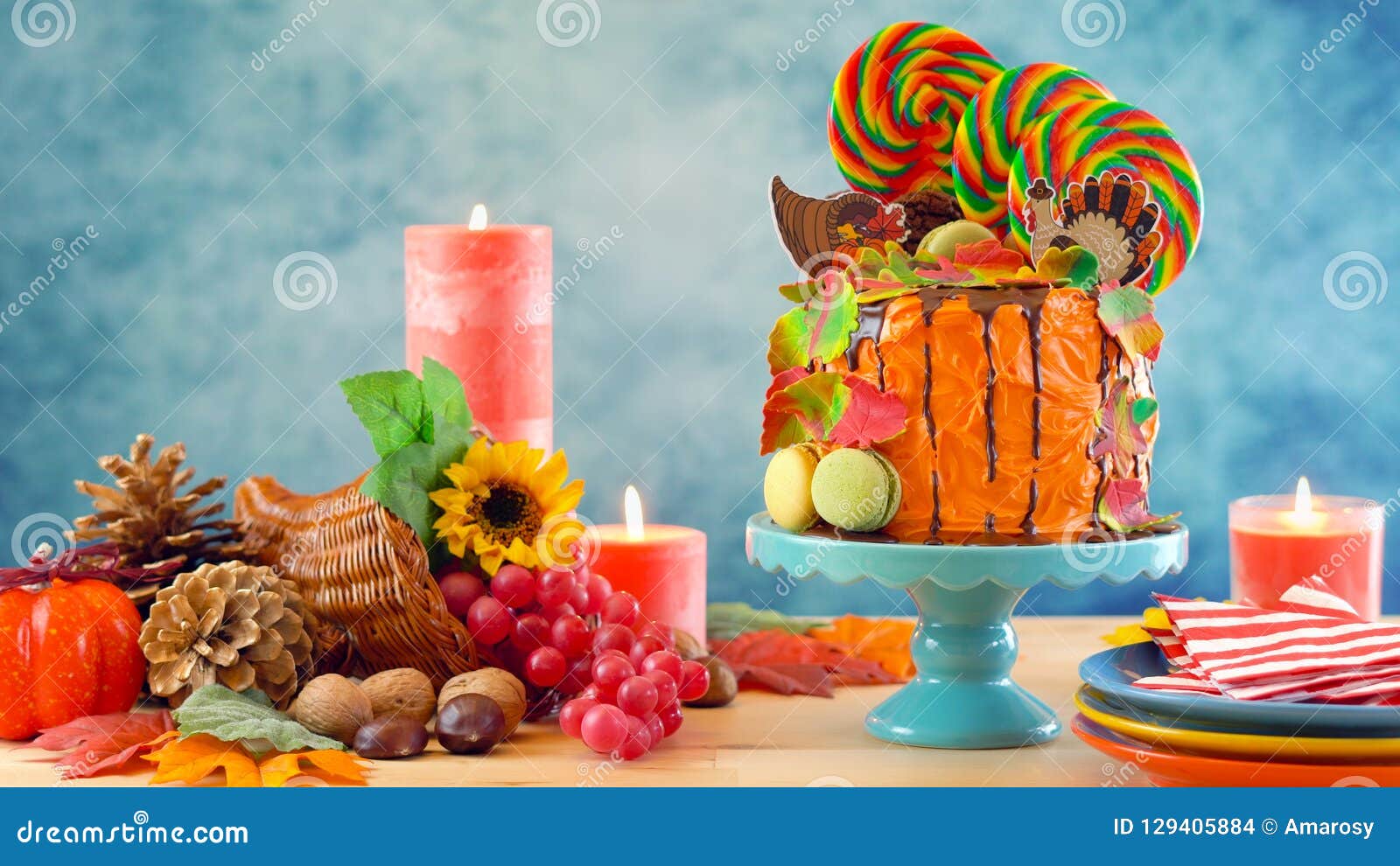 On Trend Thanksgiving Candyland Novelty Drip Cake Stock Photo - Image ...