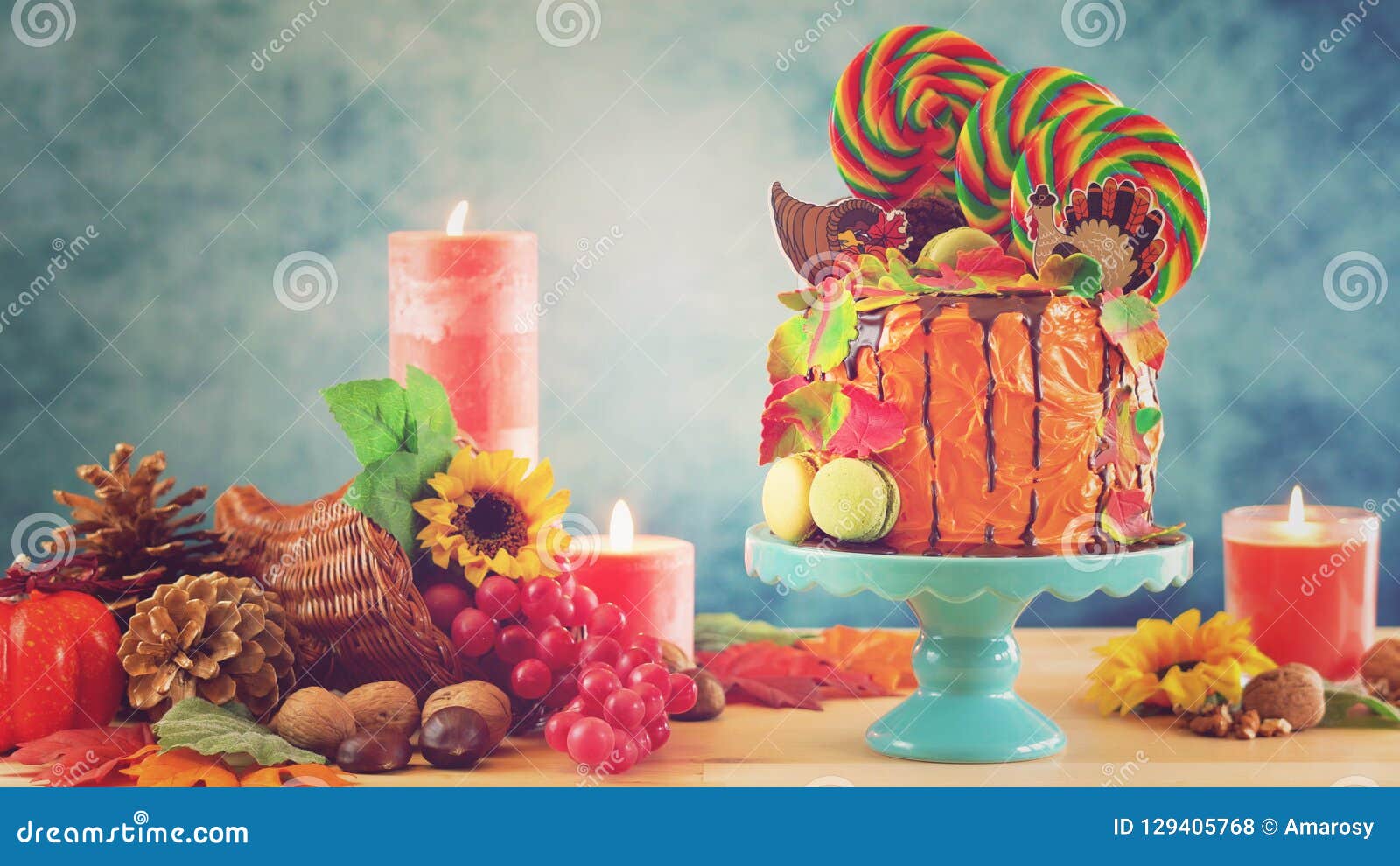 On Trend Thanksgiving Candyland Novelty Drip Cake, Retro Filter. Stock ...