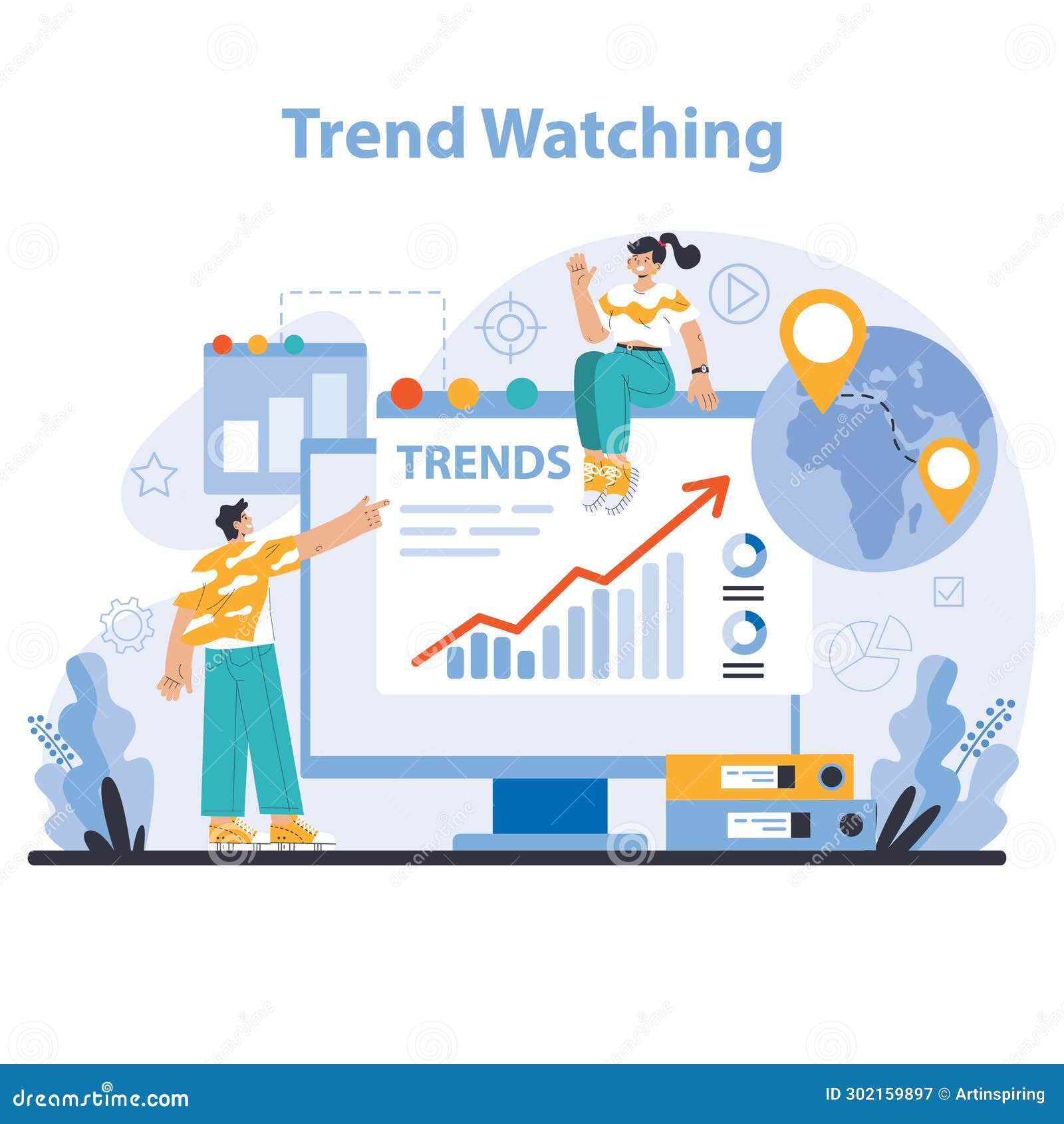 Trend Watching. Specialist Tracking New Business Trends Stock Vector ...