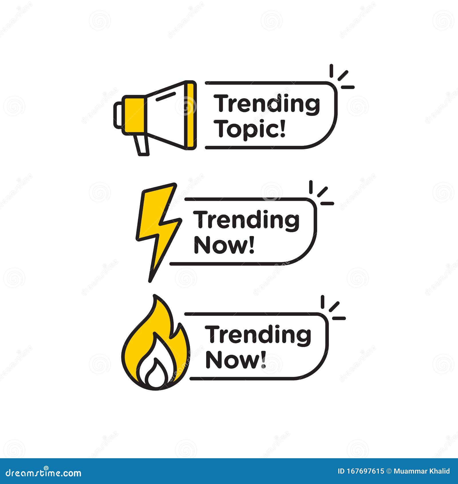 Trending Topic Vector Logo Icon or Symbol Set with Black Yellow Line ...
