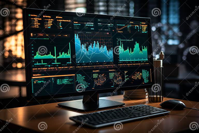 Trending Workplace Computer Monitor is Displaying an Abstract Stock ...