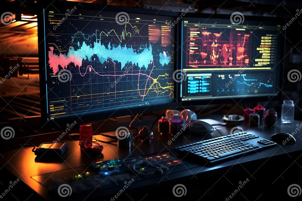 Trending Workplace Computer Monitor is Displaying an Abstract Stock ...