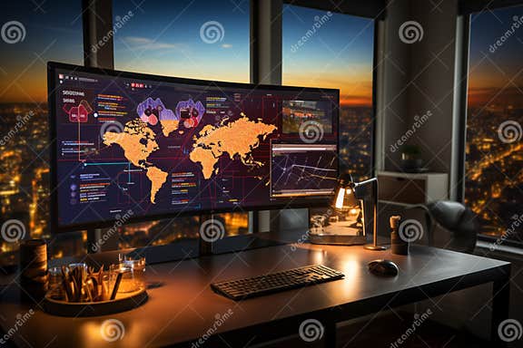 Trending Workplace Computer Monitor is Displaying an Abstract Stock ...