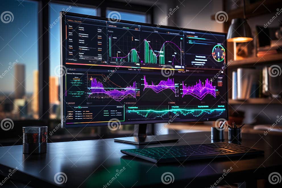 Trending Workplace Computer Monitor is Displaying an Abstract Stock ...