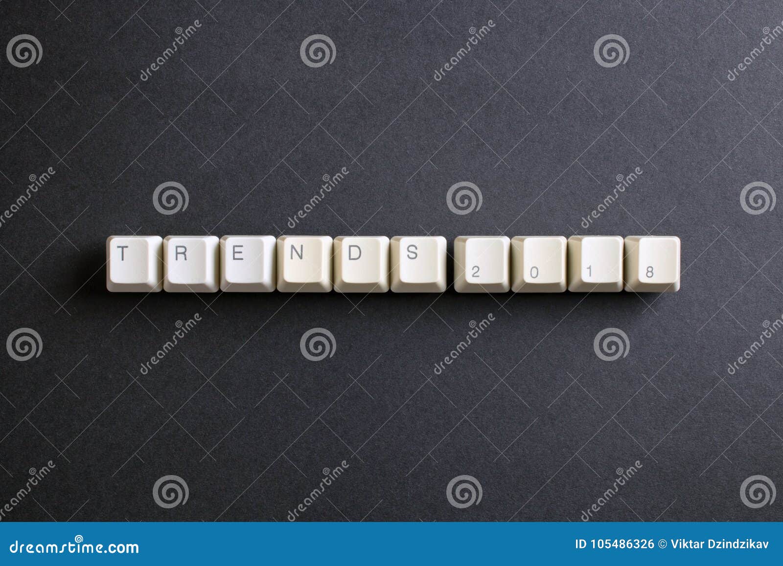 Trends 2018 Concept. Flat Lay View from Above on Computer Keyboard Keys ...