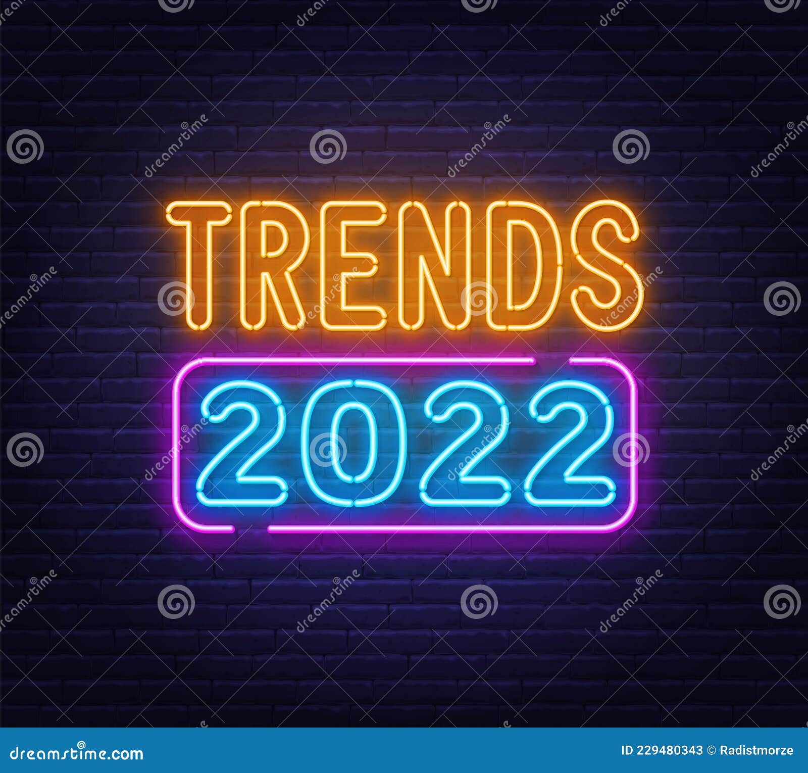 Trends 2022 Neon Sign on Brick Wall Background. Stock Vector ...