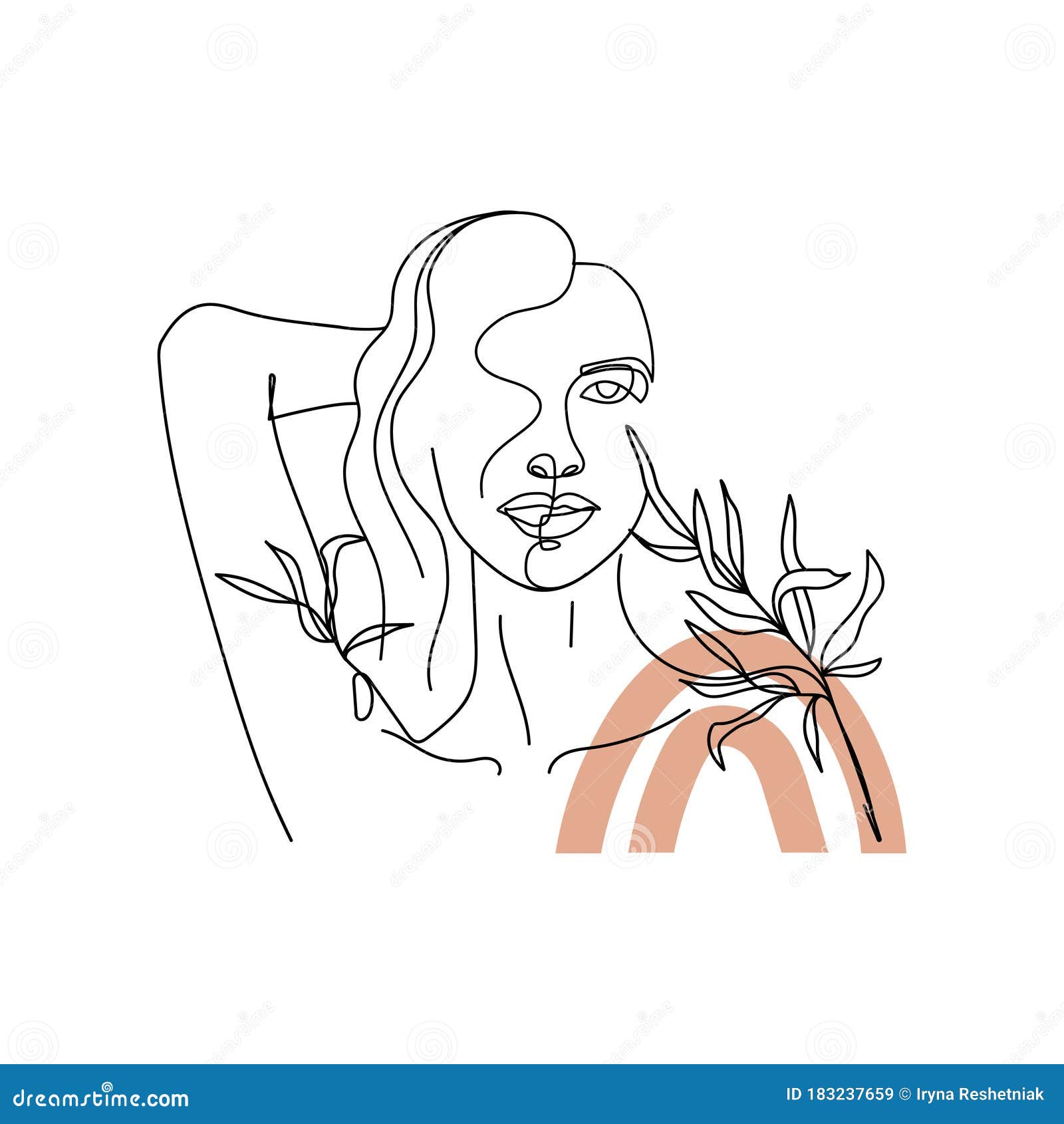 Trendy Abstract One Line Woman Body With Leaves And Abstract Shape
