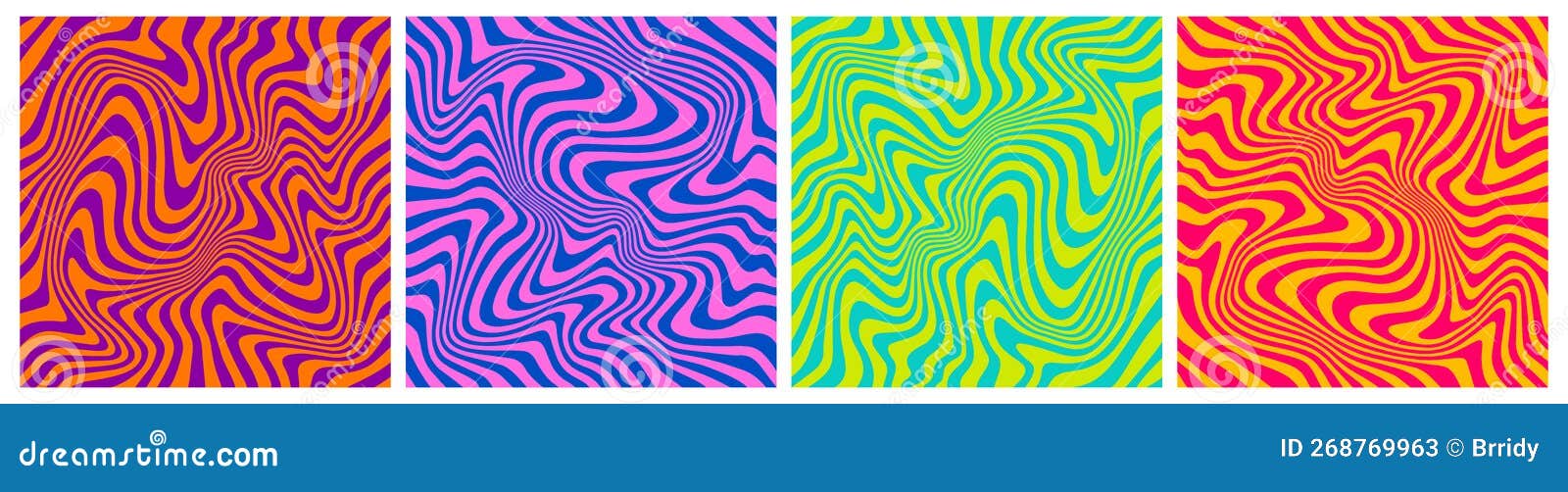 Trendy Abstract Patterns with Waves. Set of Wavy Seamless Trippy ...