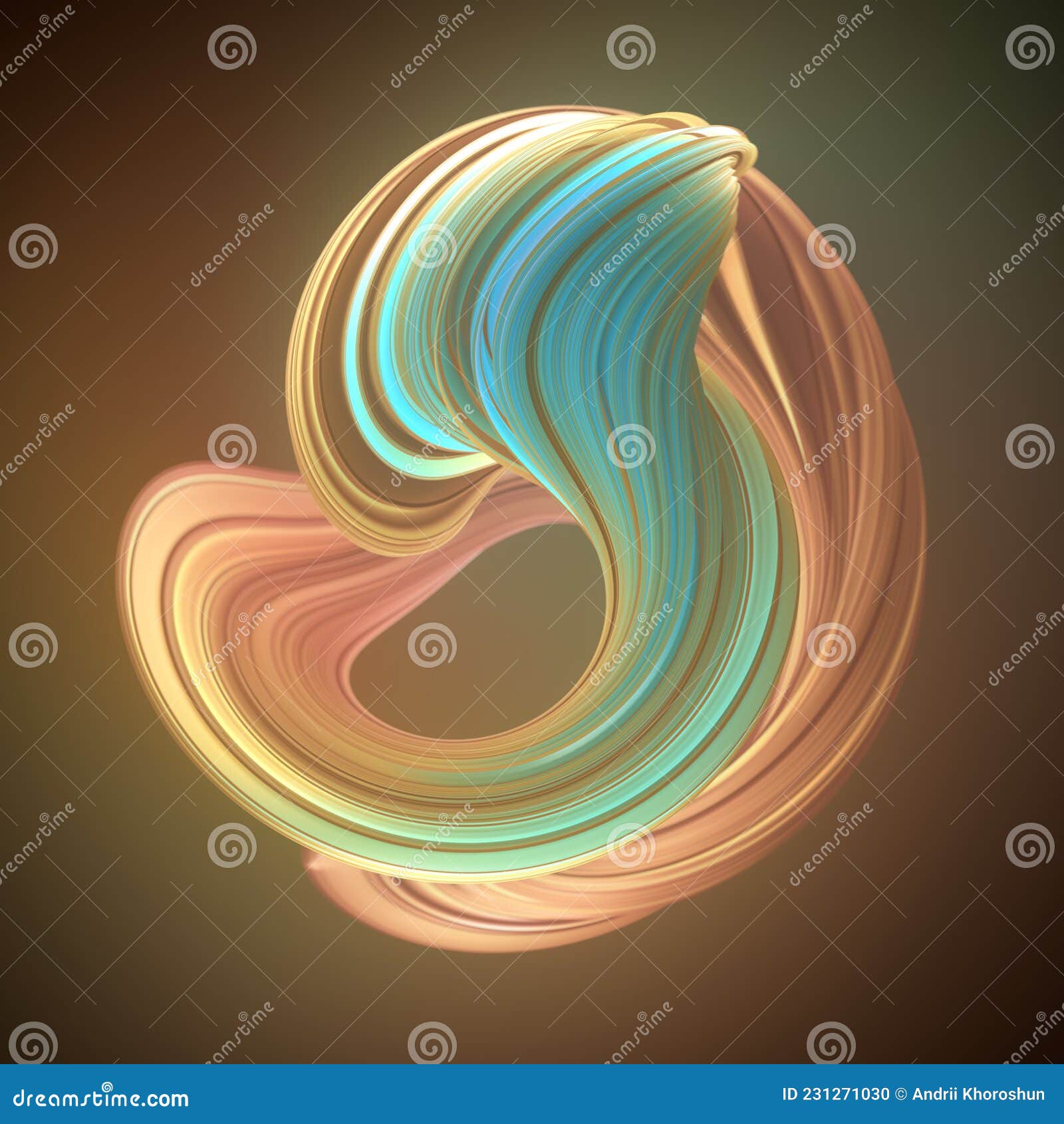 Trendy Abstract Poster with Twisted Multicolor Shape. 3d Rendering ...