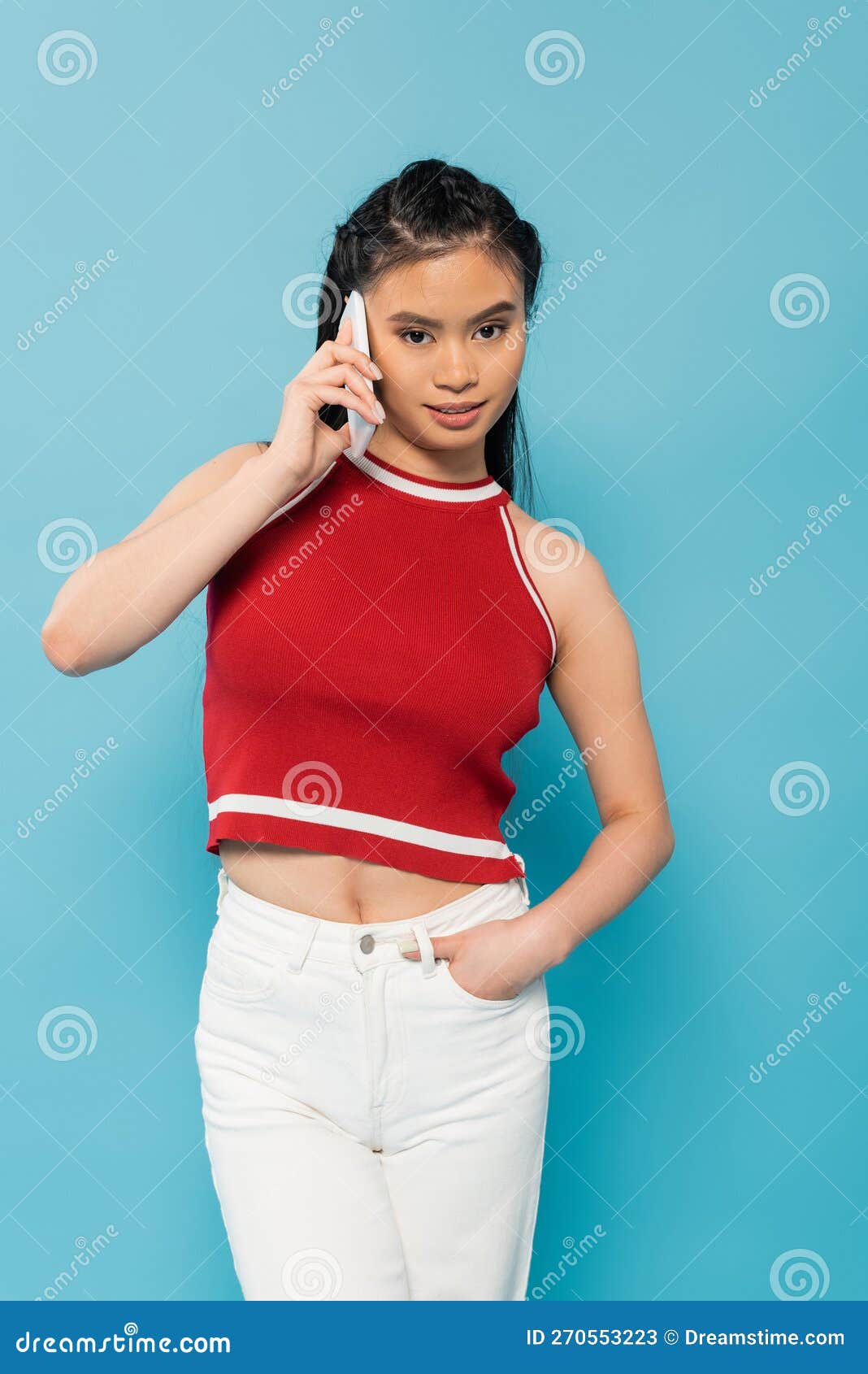 Trendy Asian Woman Talking On Mobile Stock Image Image Of Phone