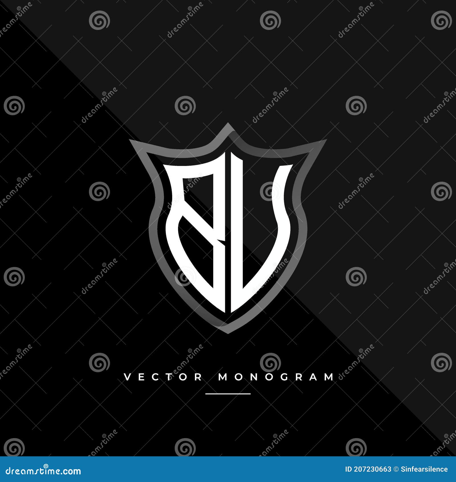 Trendy BV Monogram on the Shield Isolated on Dark Background. Silver ...