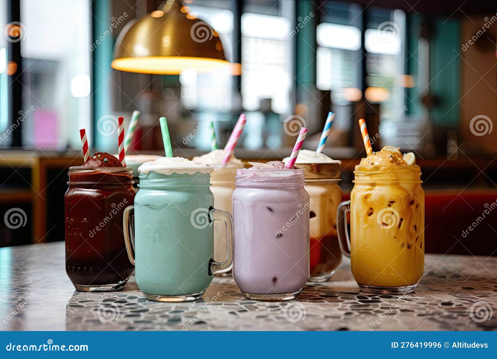 Trendy Cafe, with Variety of Milkshakes and Soft Drinks on the Menu ...