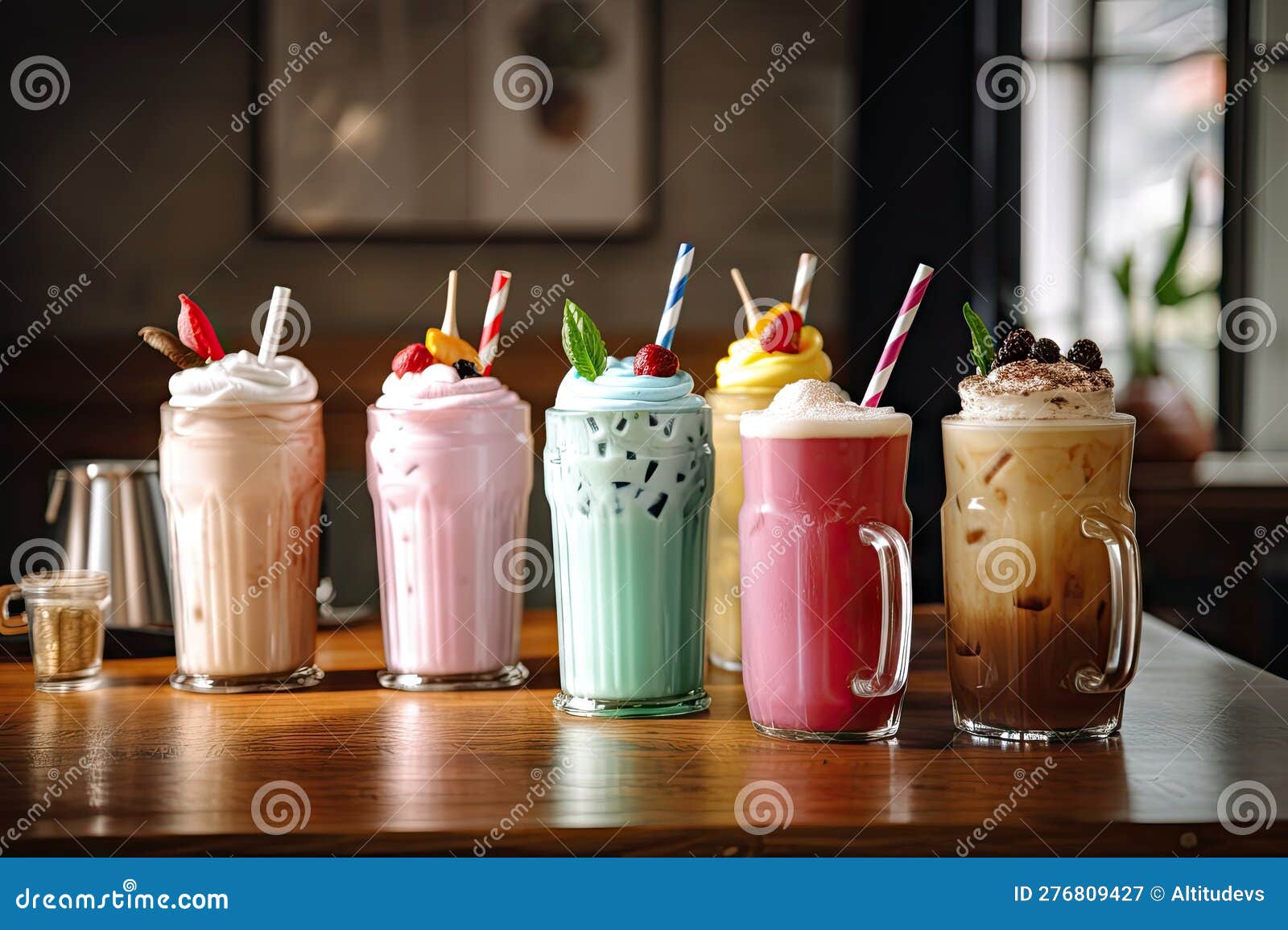 Trendy Cafe, with Variety of Milkshakes and Soft Drinks on the Menu ...