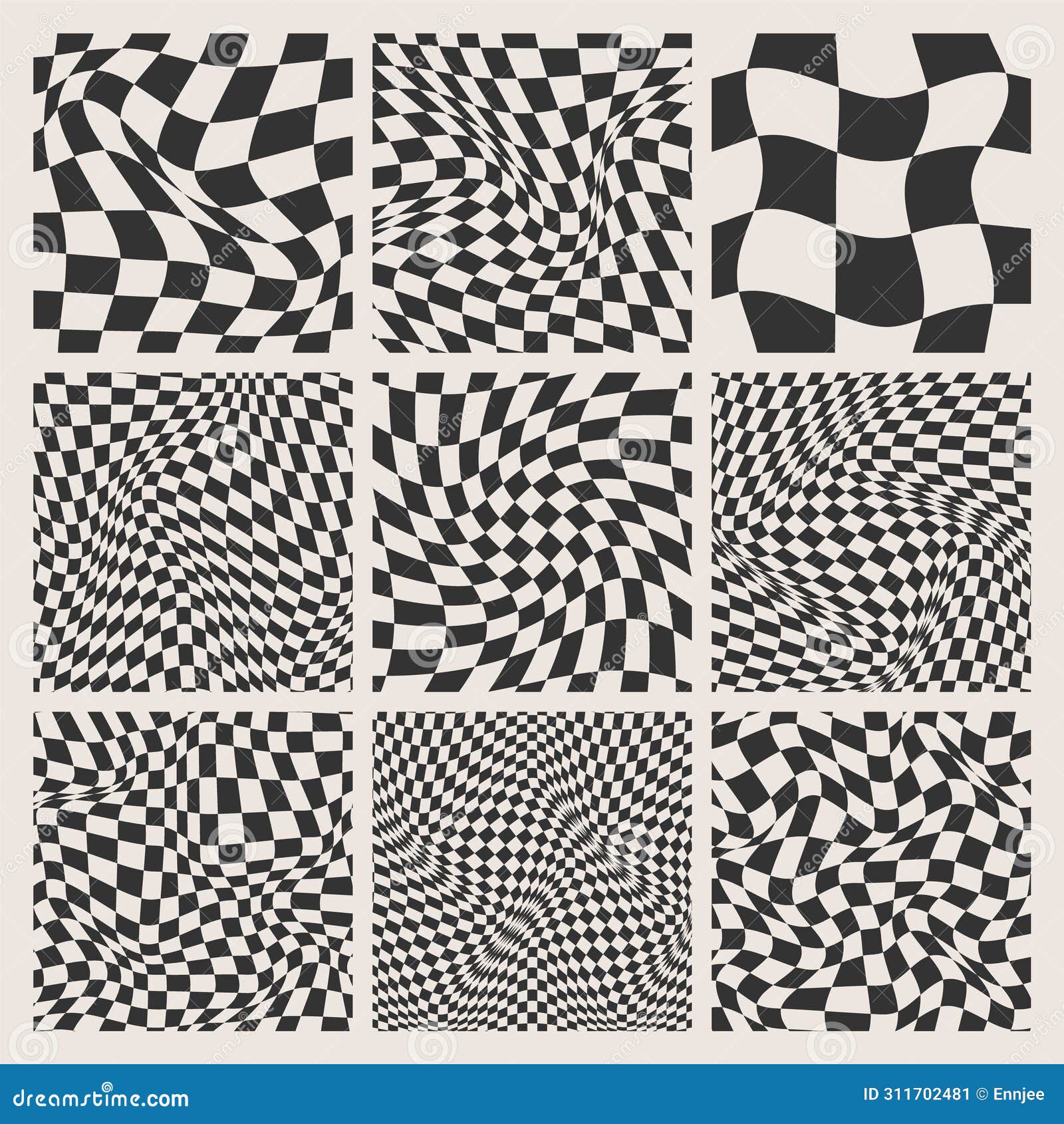 Trendy Checkered Pattern, Black and White Distorted Tiled Grid. Wavy ...