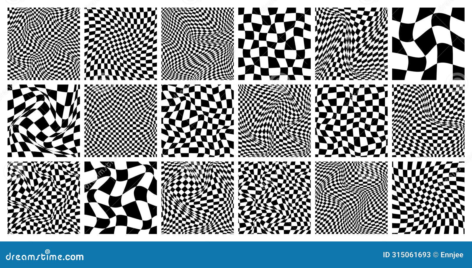 Trendy Checkered Pattern, Black and White Distorted Tiled Grid. Wavy ...
