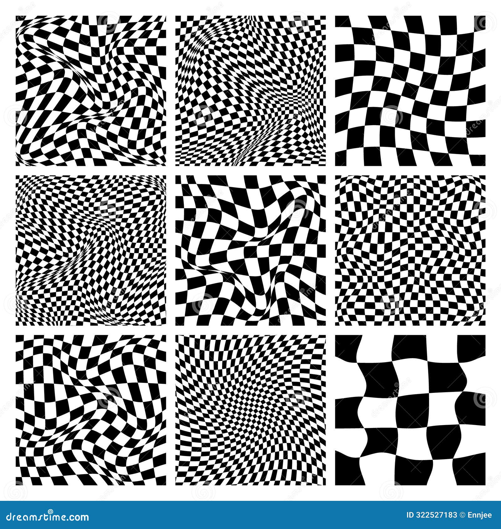Trendy Checkered Pattern, Black and White Distorted Tiled Grid. Wavy ...