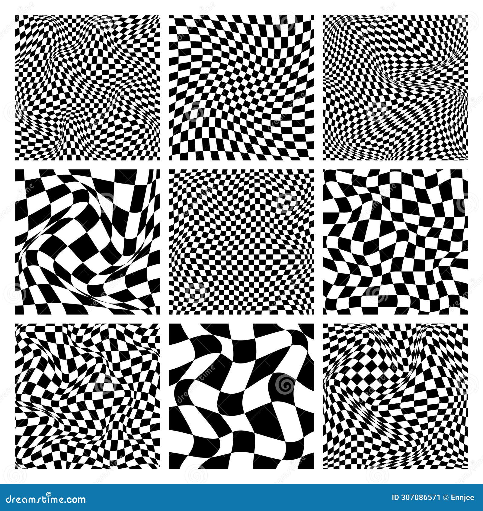 Trendy Checkered Pattern, Black and White Distorted Tiled Grid. Wavy ...