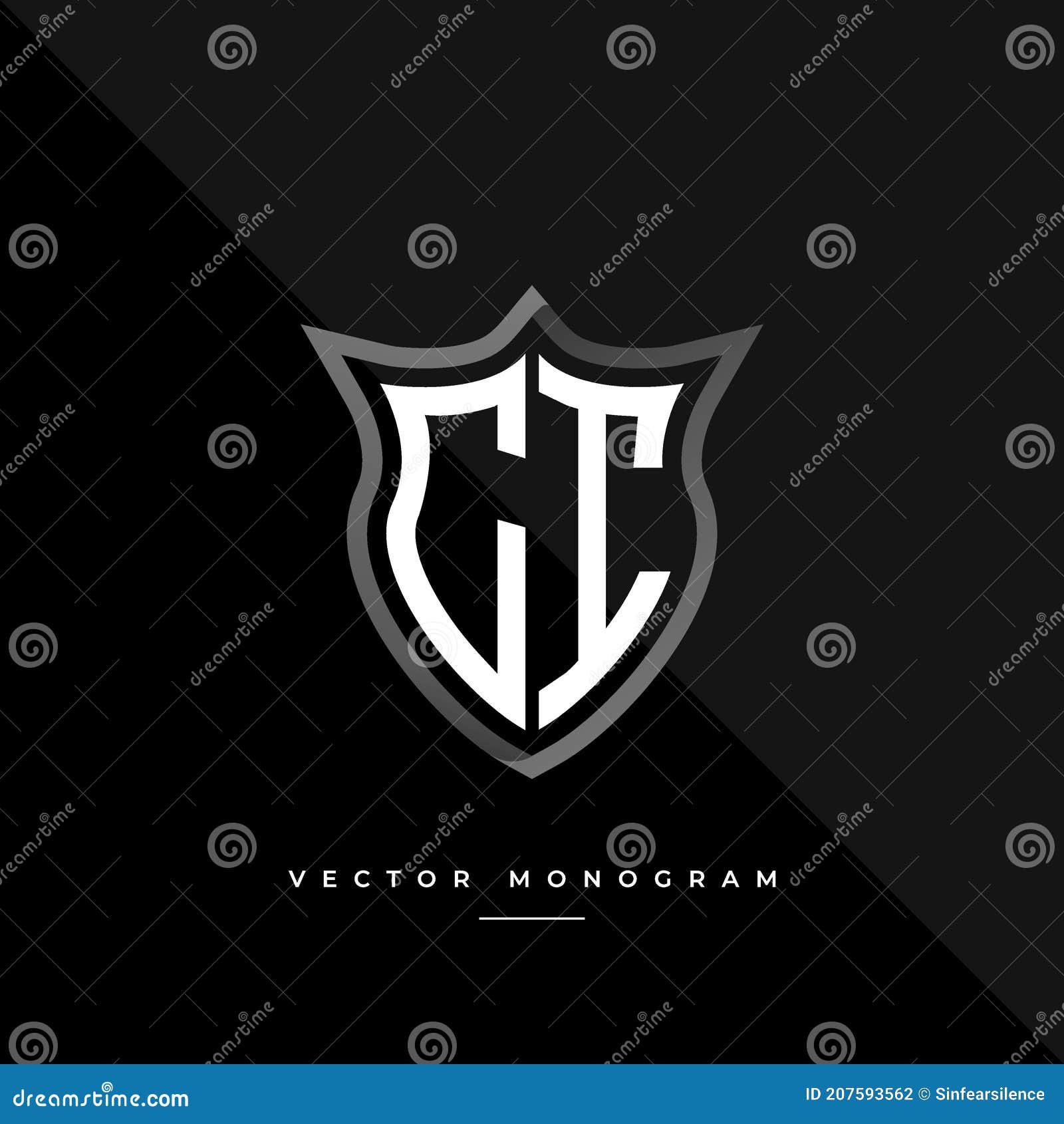 Trendy CI Monogram on the Shield Isolated on Dark Background. Silver ...