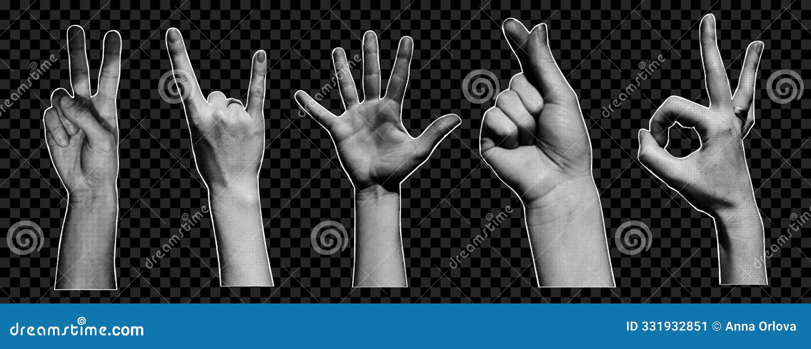 Trendy Collage Set with Human Hands. Vector Elements in Pop Art Style ...