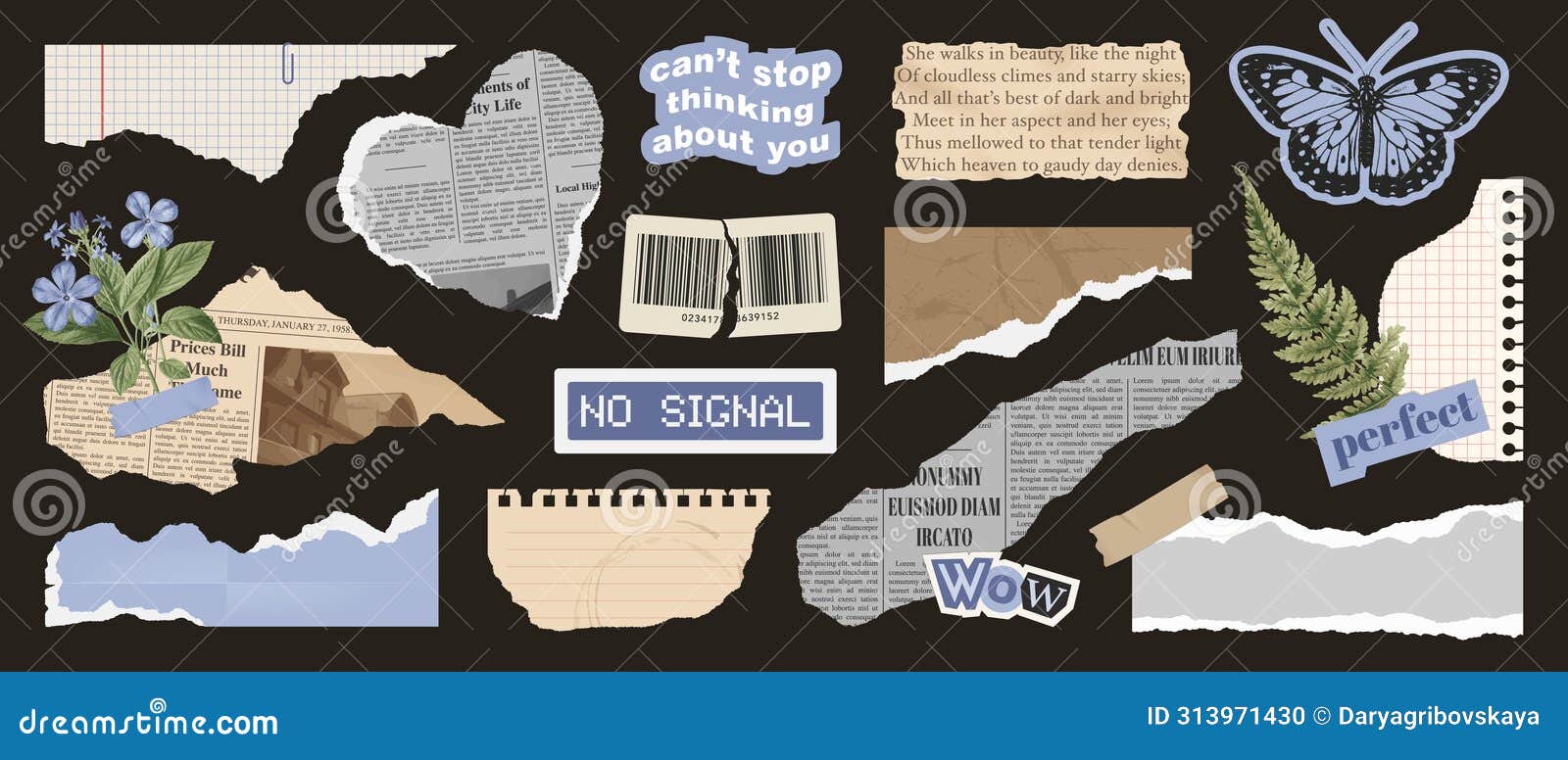 Trendy Collage Vector Collection. Set of Torn Notepaper, Old Newspaper ...