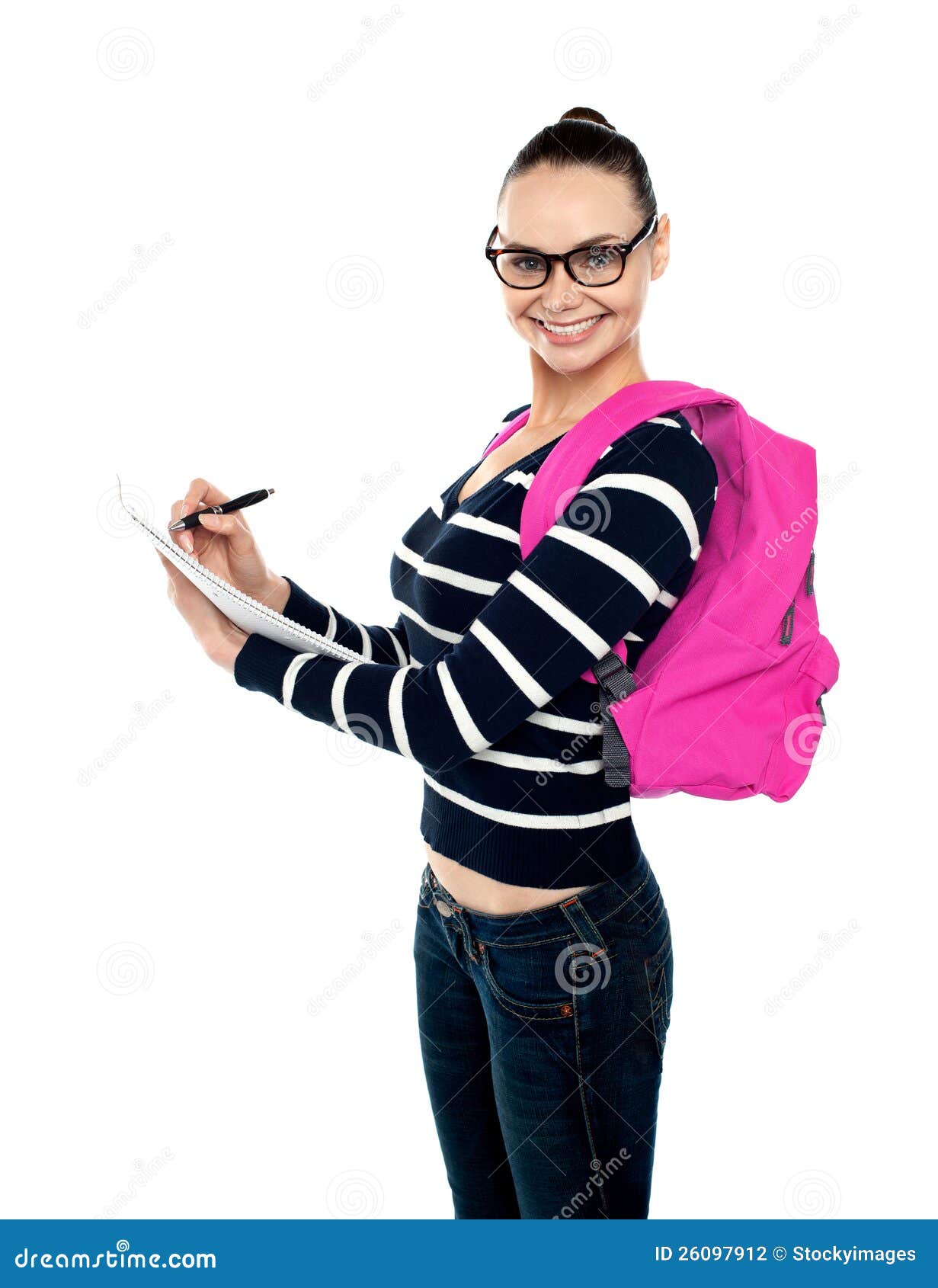 Trendy College Girl Taking Down Notes Stock Photo - Image of happy ...