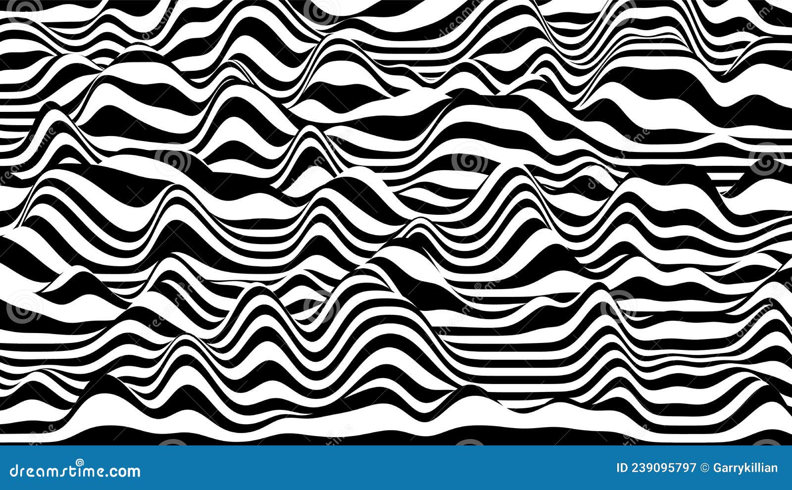 Trendy 3D Black and White Stripes Distorted Backdrop. Procedural Ripple ...