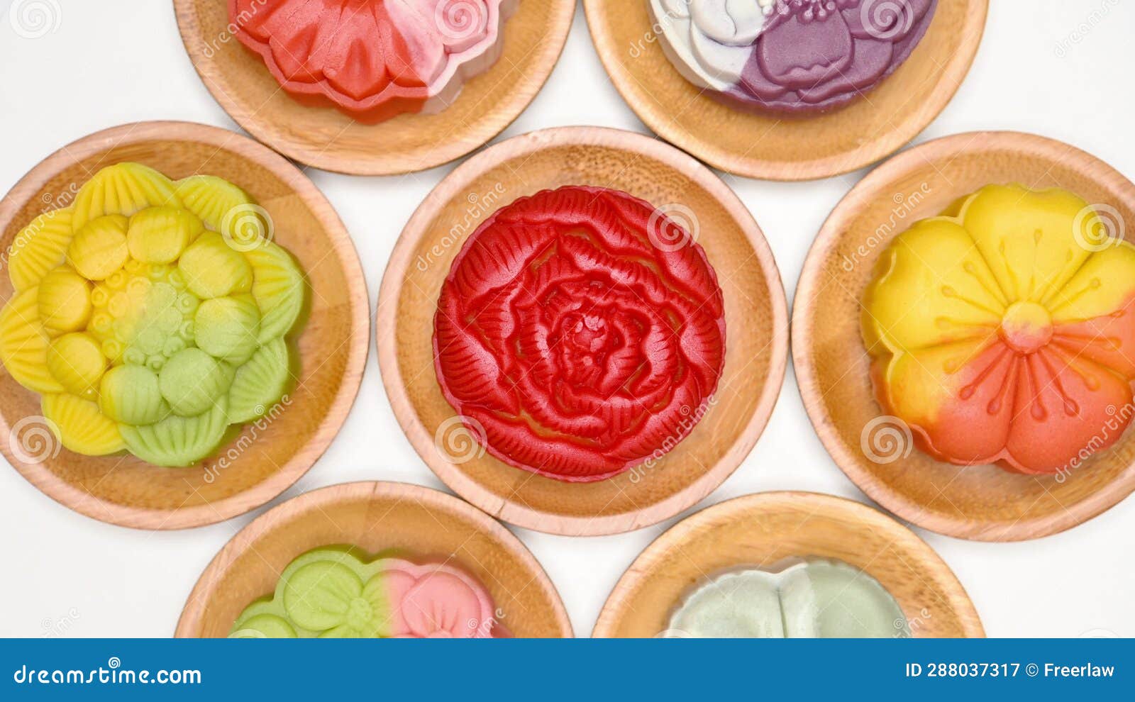 Trendy Different Flower Shapes Mooncakes Rotating at Horizontal ...
