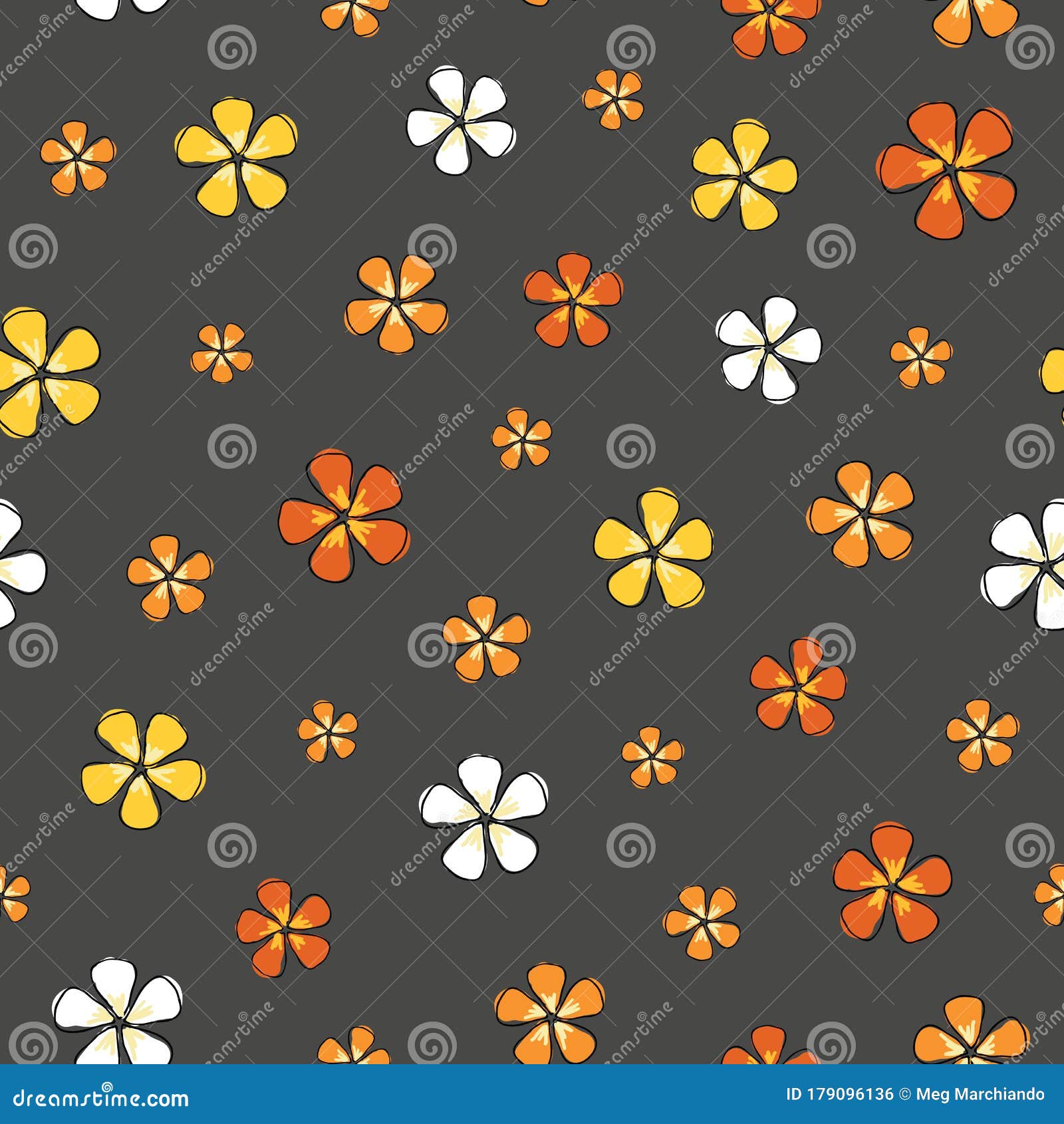Trendy Ditsy Flower Colorful Blossoms on a Gray Background Seamless ...