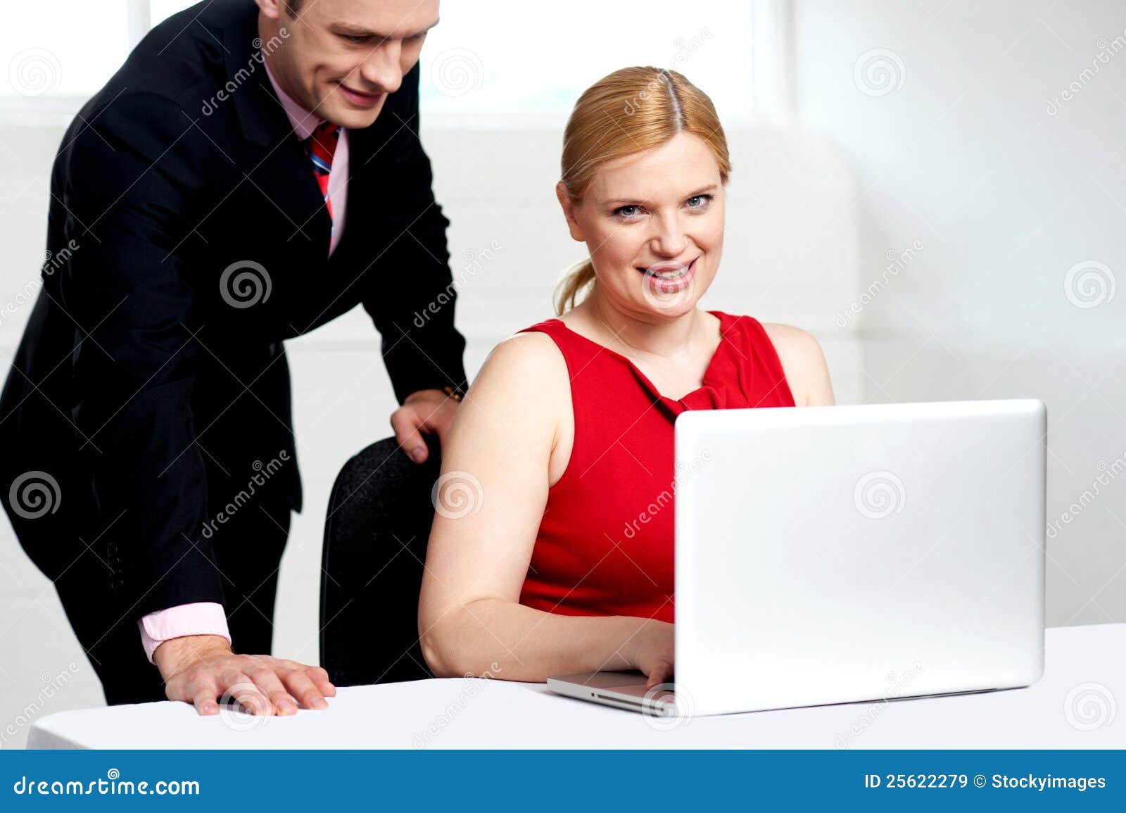 Trendy Female Boss Working with Man Assisting Stock Image - Image of ...