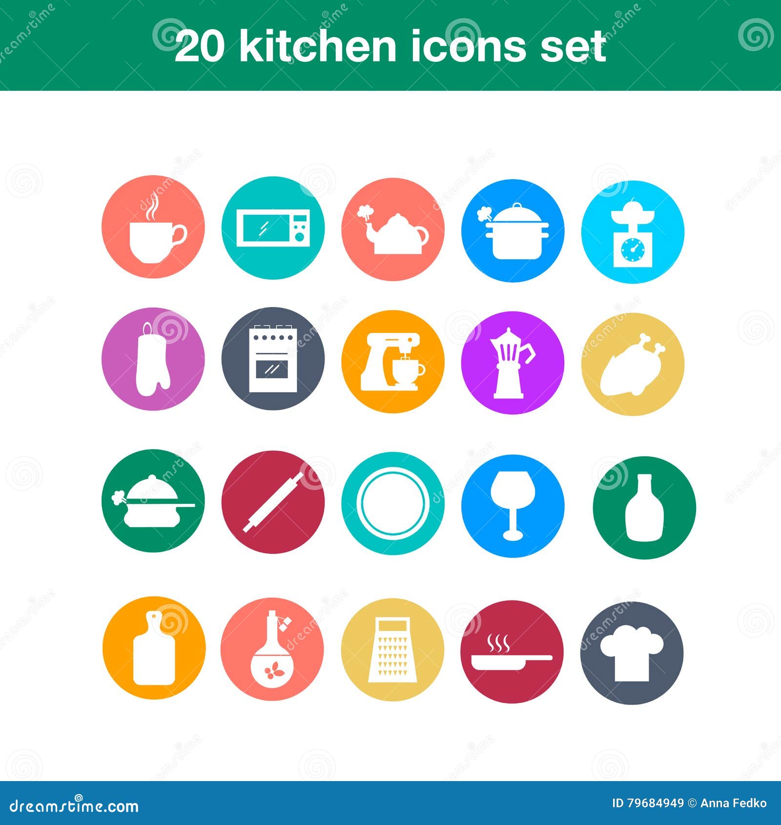 Trendy Flat Kitchen and Cooking Icons. Stock Vector - Illustration of ...