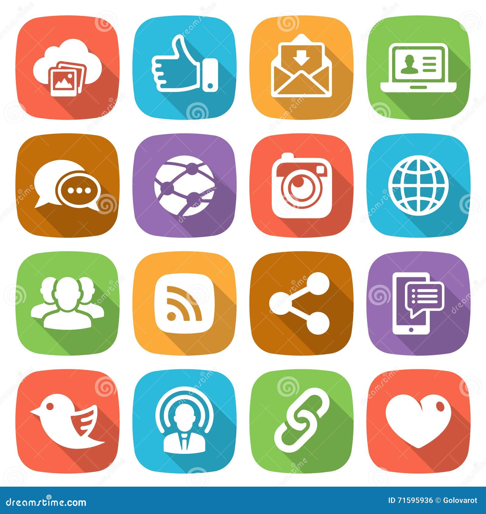 Trendy Flat Social Network Icon Set Vector Stock Vector - Illustration ...