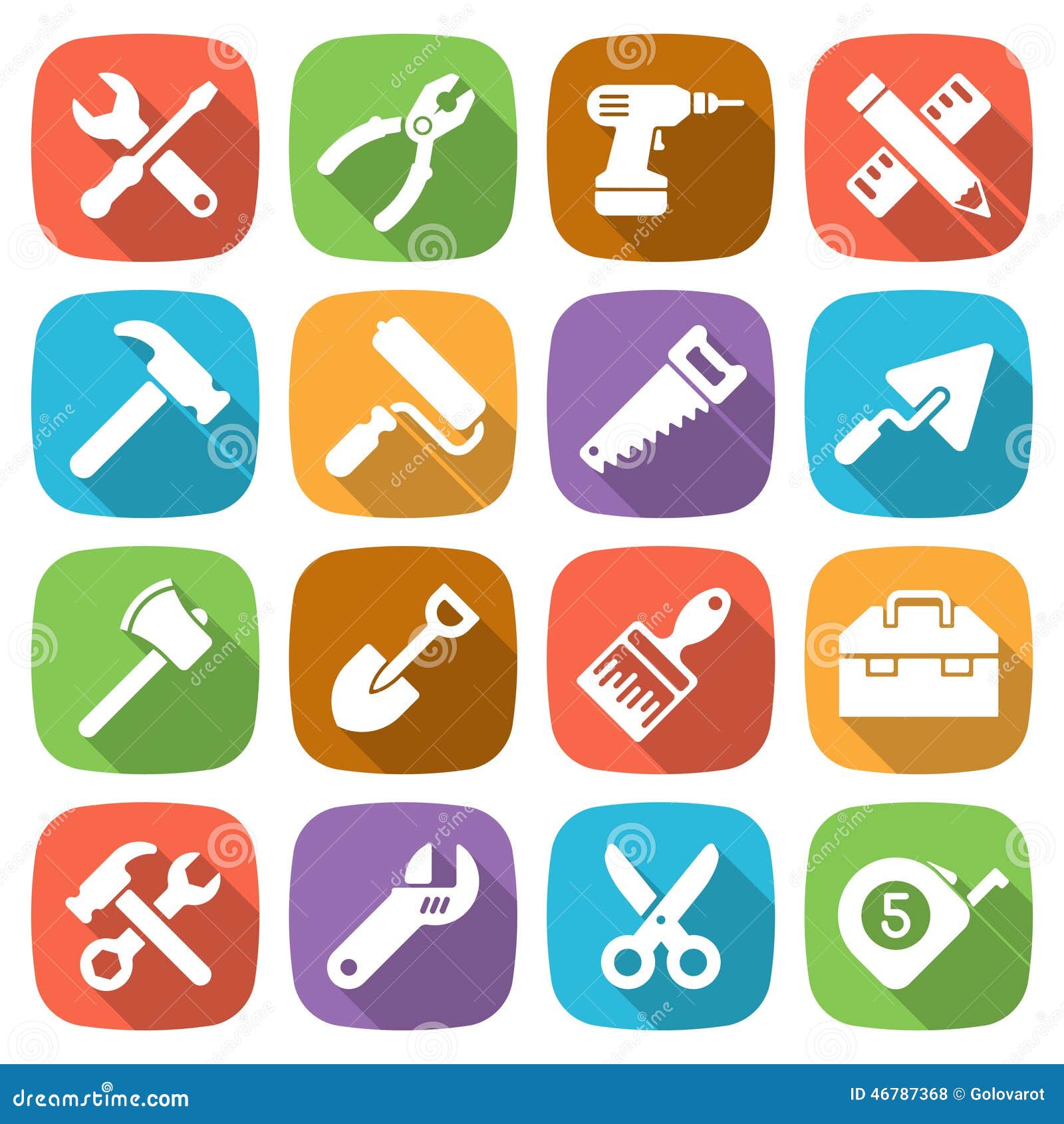Trendy Flat Working Tools Icons. Vector Stock Vector - Illustration of ...