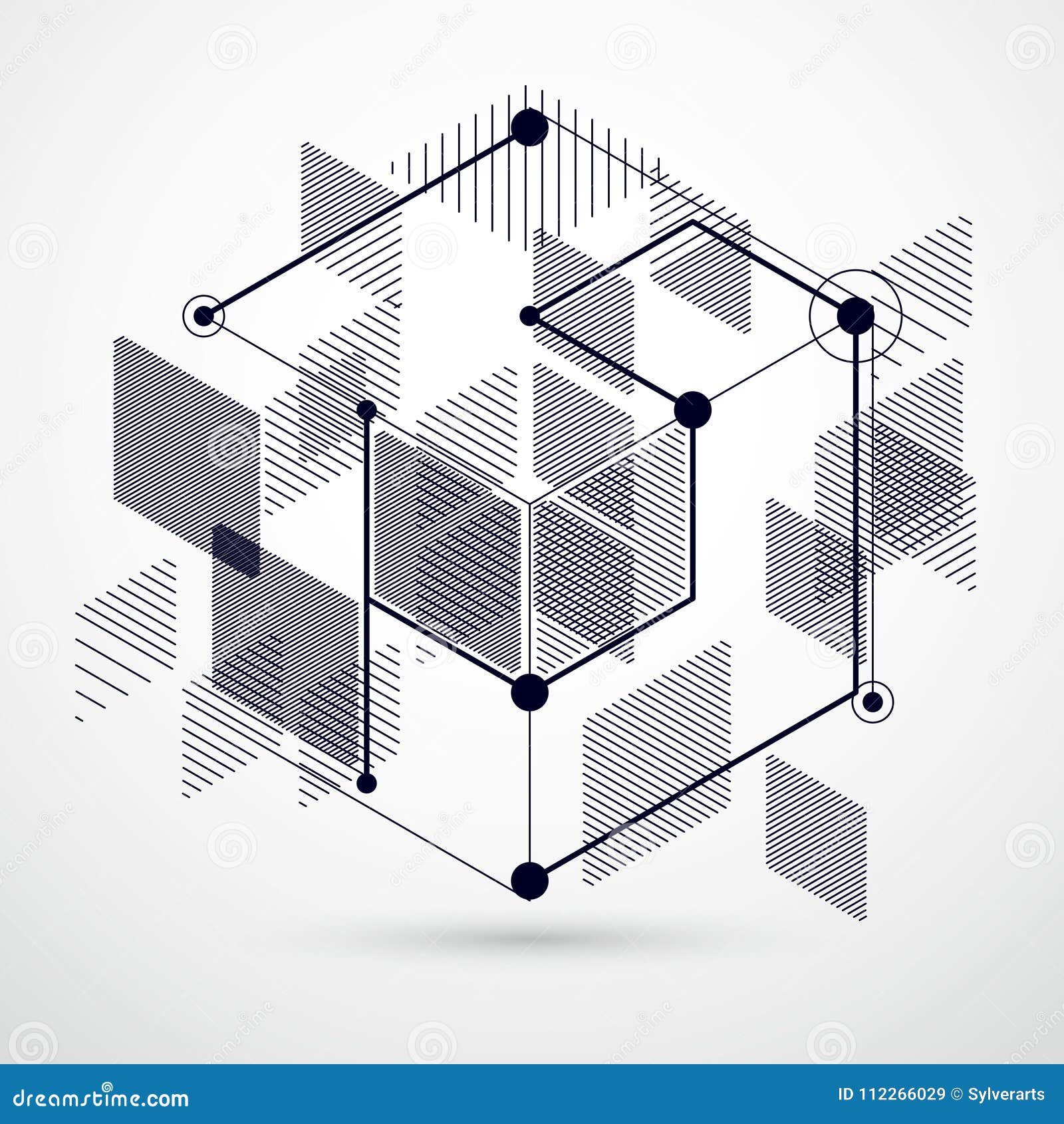 Trendy Geometric Vector Pattern, Textured Abstract Cube Mesh Black and ...