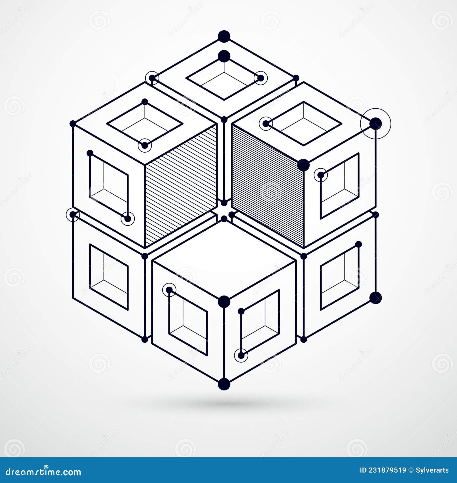 Trendy Geometric Vector Pattern, Textured Abstract Cube Mesh Black and ...