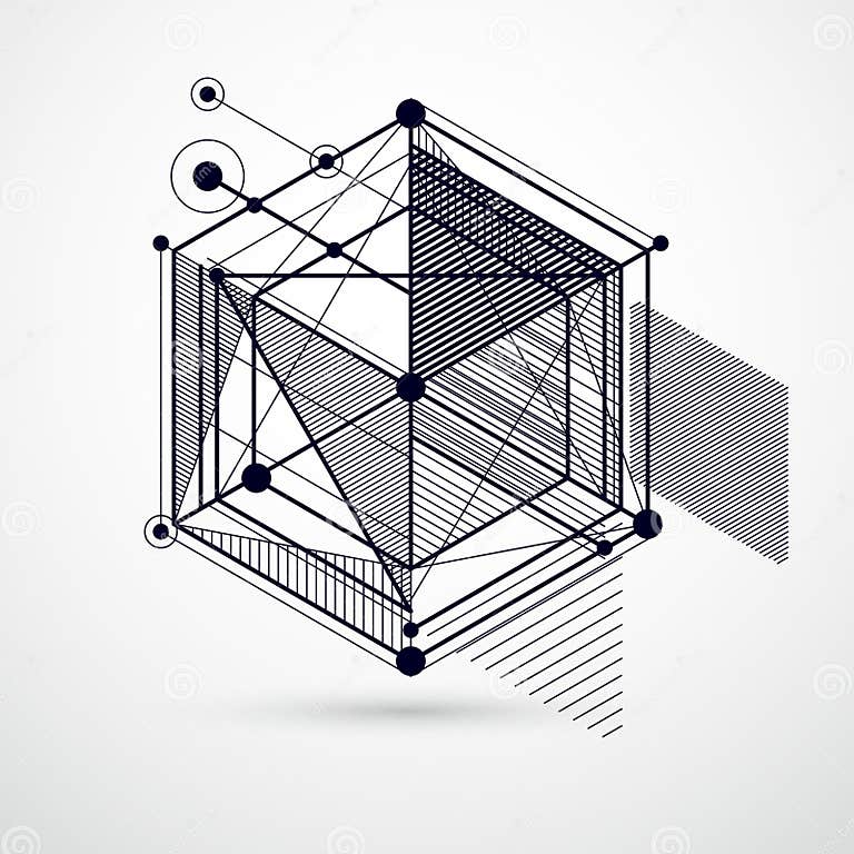 Trendy Geometric Vector Pattern, Textured Abstract Cube Mesh Black and ...