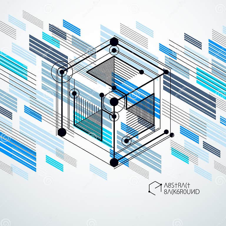 Trendy Geometric Vector Pattern, Textured Abstract Cube Mesh Blue ...