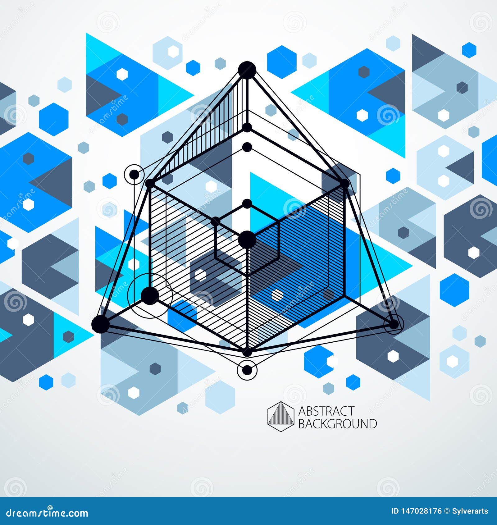 Trendy Geometric Vector Pattern, Textured Abstract Cube Mesh Blue ...