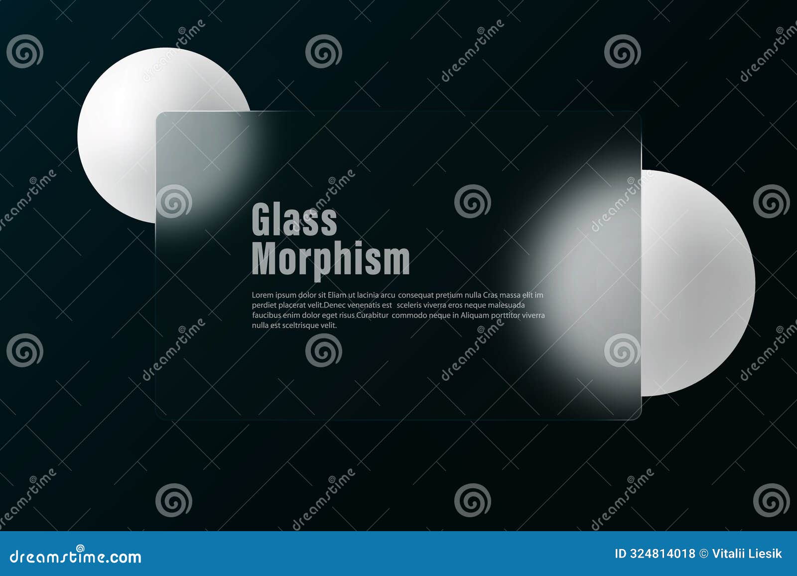 Trendy Glass Morphism Design. White Spheres and Glass Panel Stock ...
