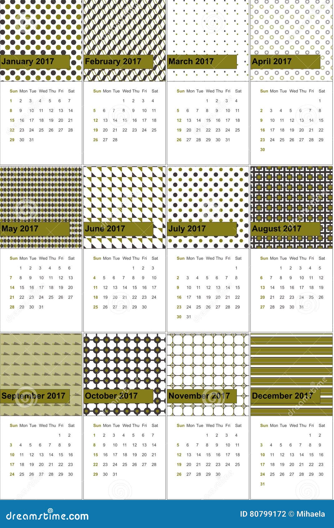 Trendy Green and Tundora Colored Geometric Patterns Calendar 2016 Stock ...