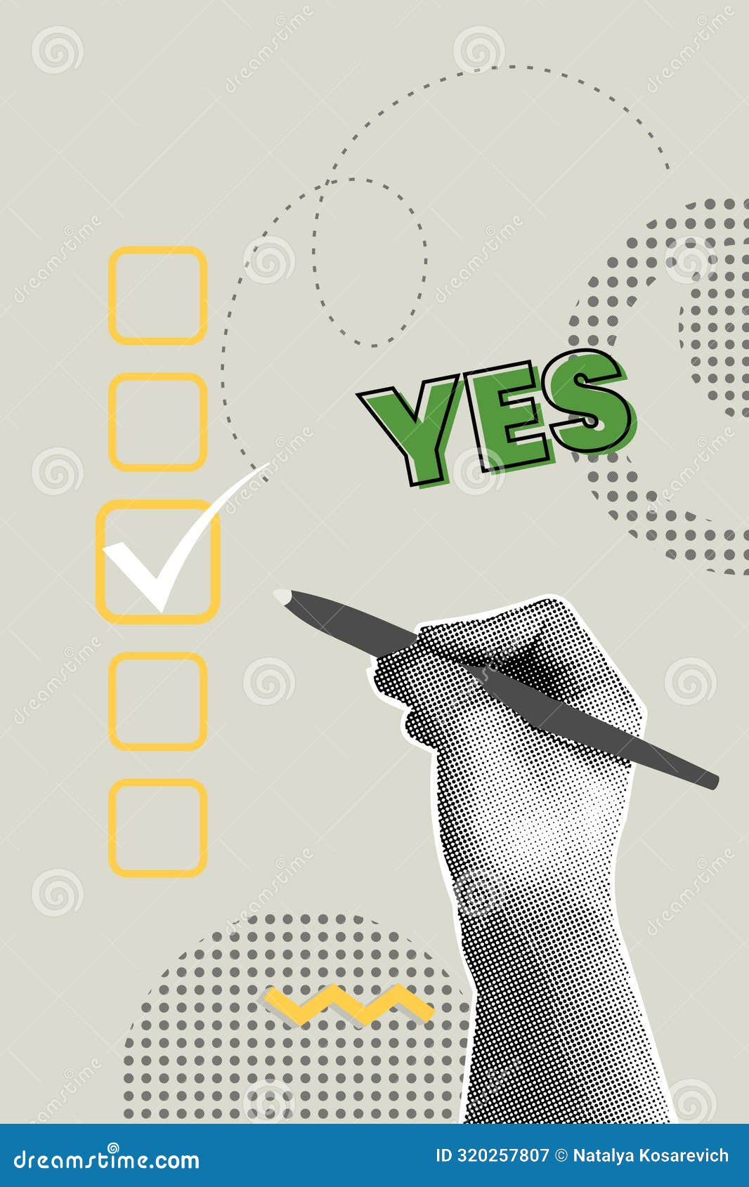 Trendy Halftone Collage. Approval Concept. Human Hand Making Correct ...