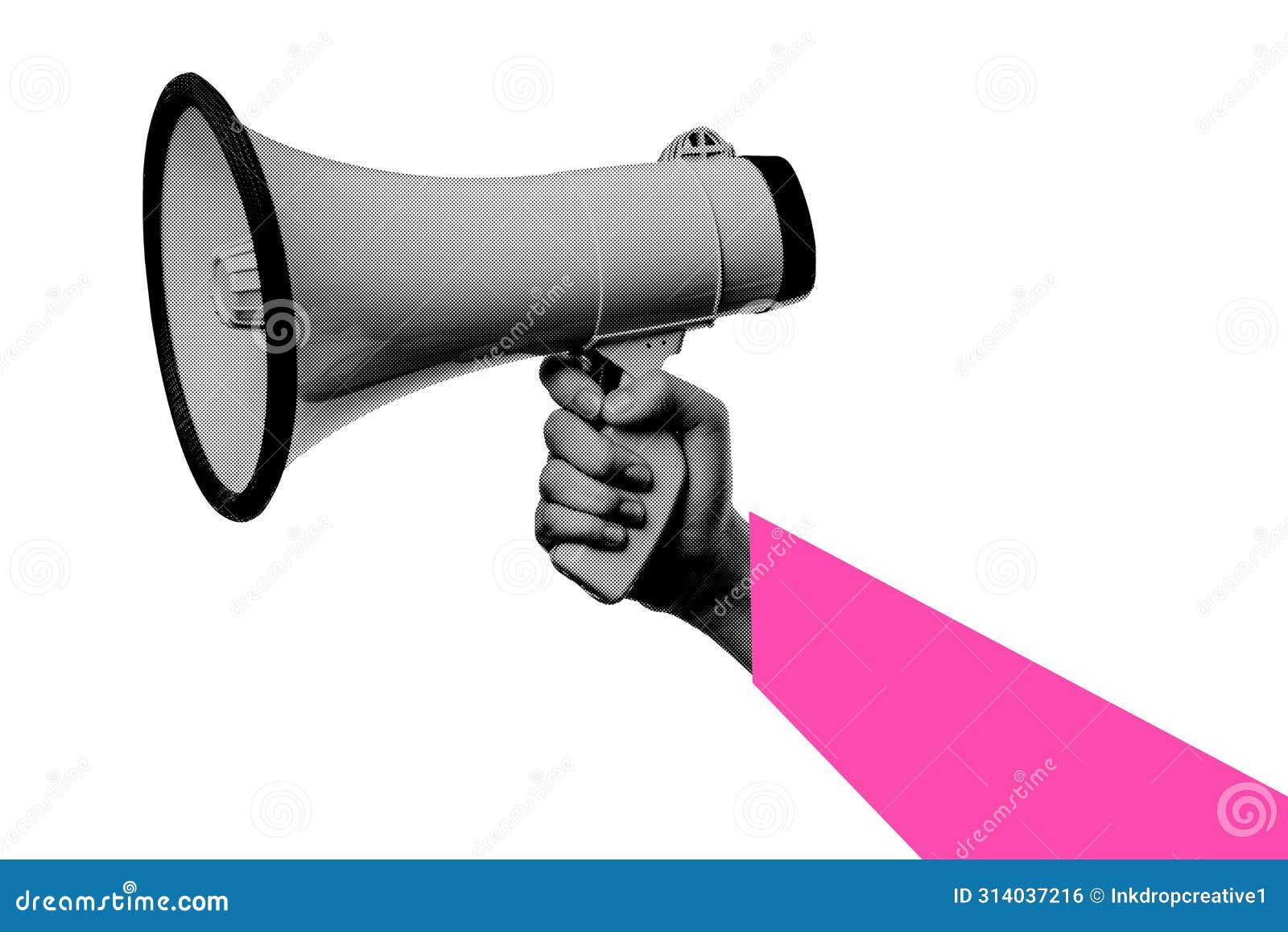 Trendy Hand Holding a Loud Speaker Megaphone, Cutout Hand Halftone ...