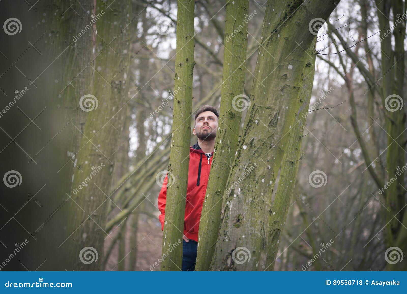 Trendy Handsome Man Posing in Spring Park Alone Stock Photo - Image of ...