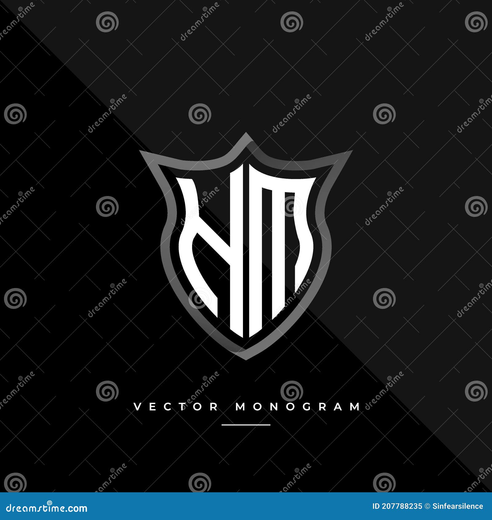 Trendy HM Monogram on the Shield Isolated on Dark Background. Silver ...
