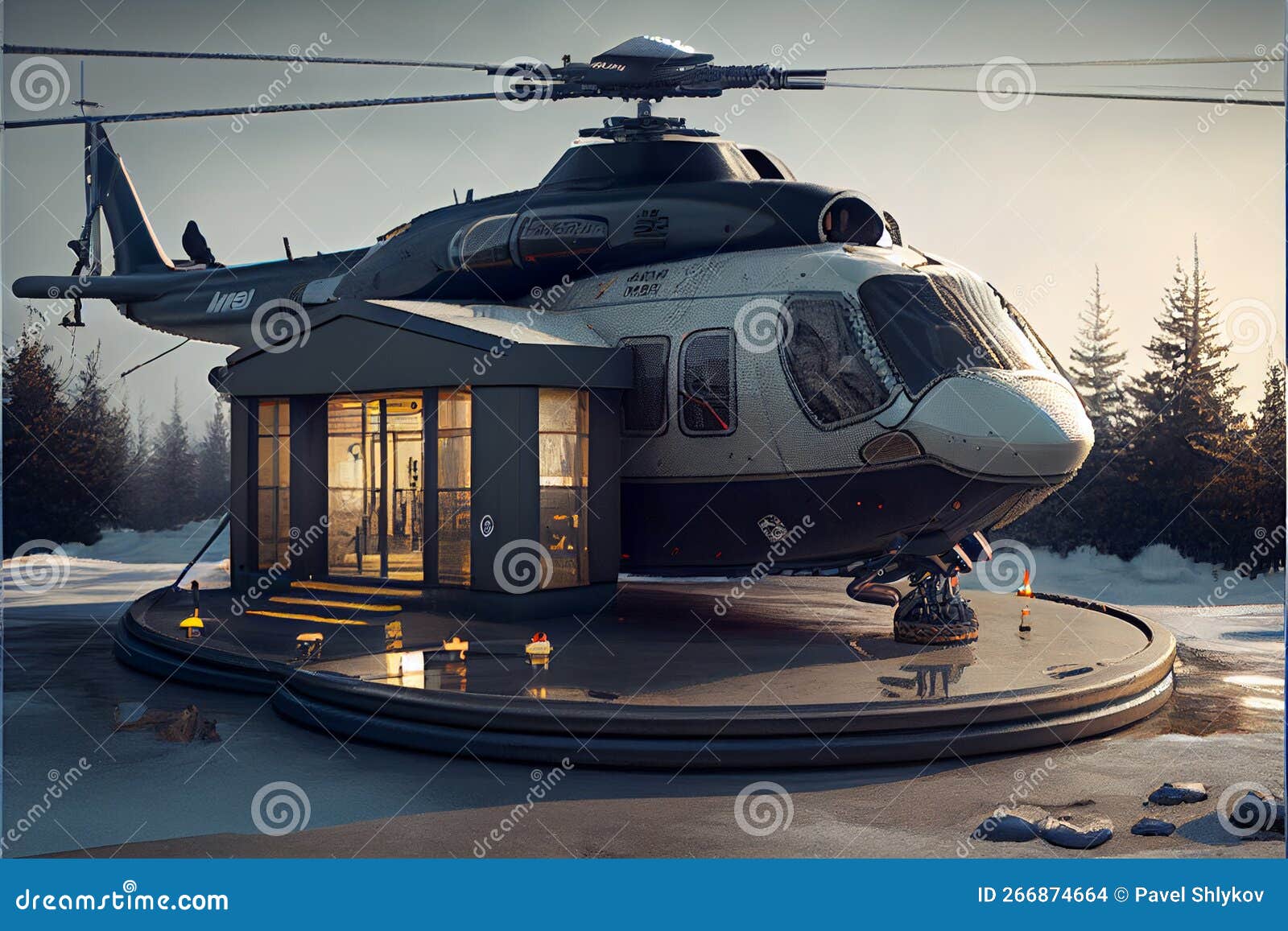 Trendy Hotel Made from Helicopter. Project Visualization Stock ...
